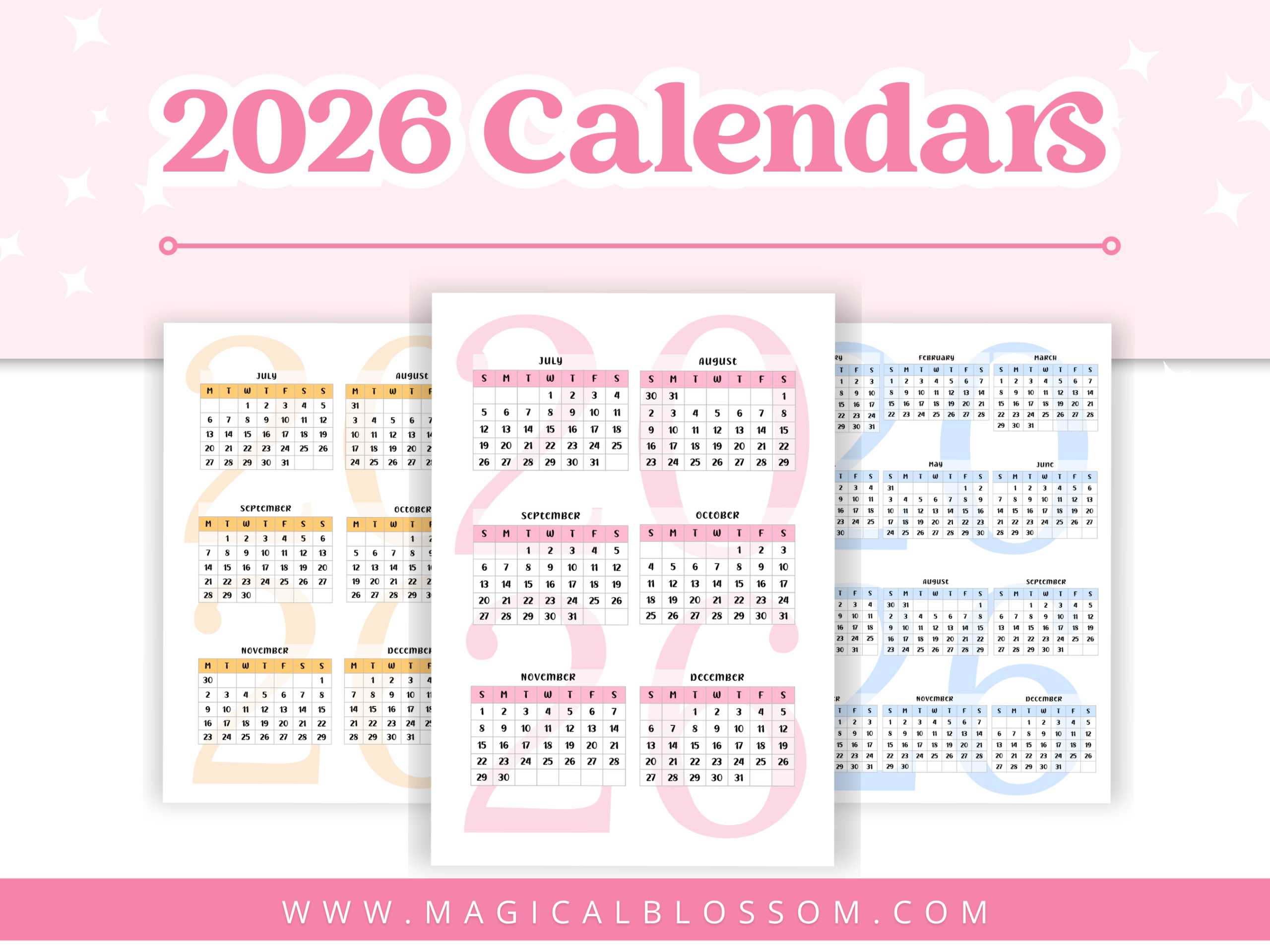 2026 Calendars 4 Colors Digital Printable Free Folders